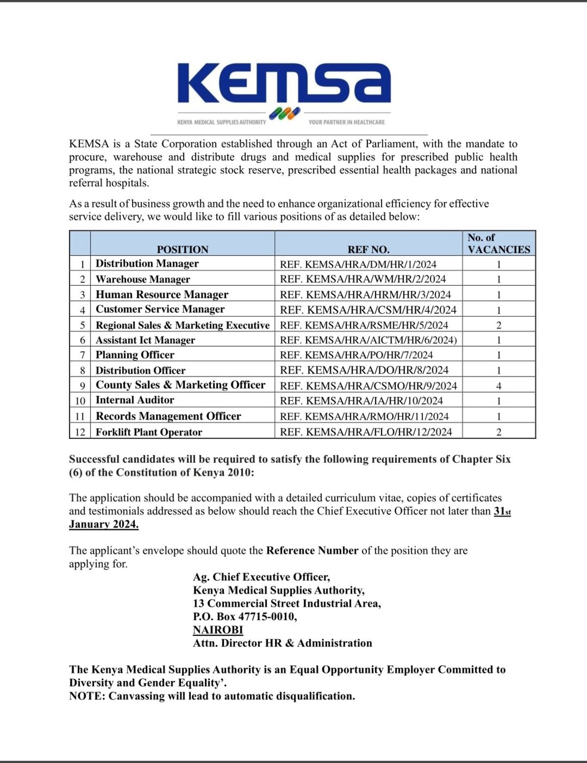 17 Vacancies Open At KEMSA - THE KENYAN JOB FINDER