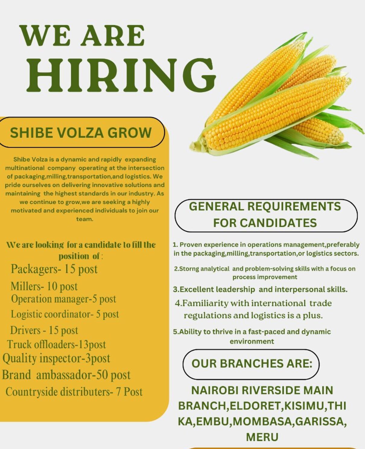 SHIBE VOLZA GROW Job Vacancies | Apply Now